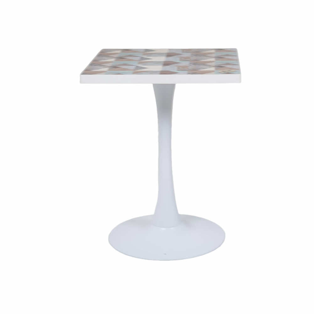 Buy 2 Seater White Pole Table With Designer Top For Cafe– Gharnish